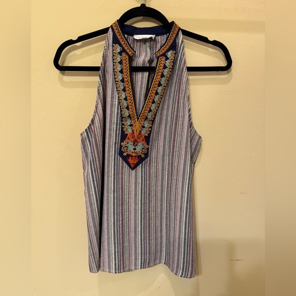 THML | Tops | Thml Multicolor Striped Embroidered Halter Top | Poshmark